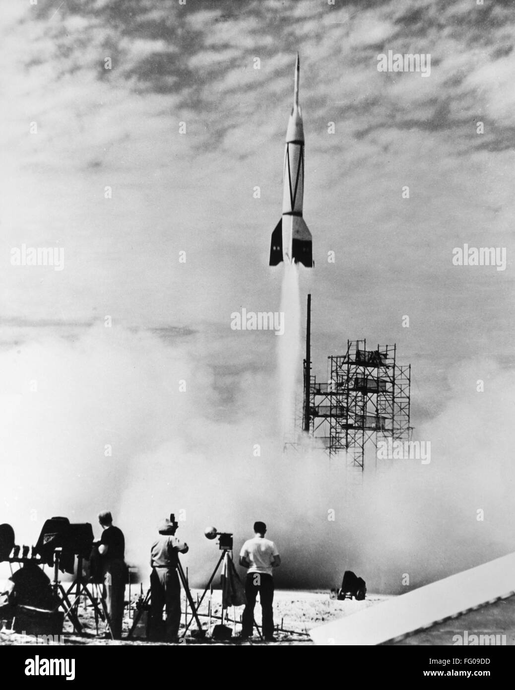 SPACE: ROCKET LAUNCH, 1950. /nRocket liftoff at Cape Canaveral, Florida ...