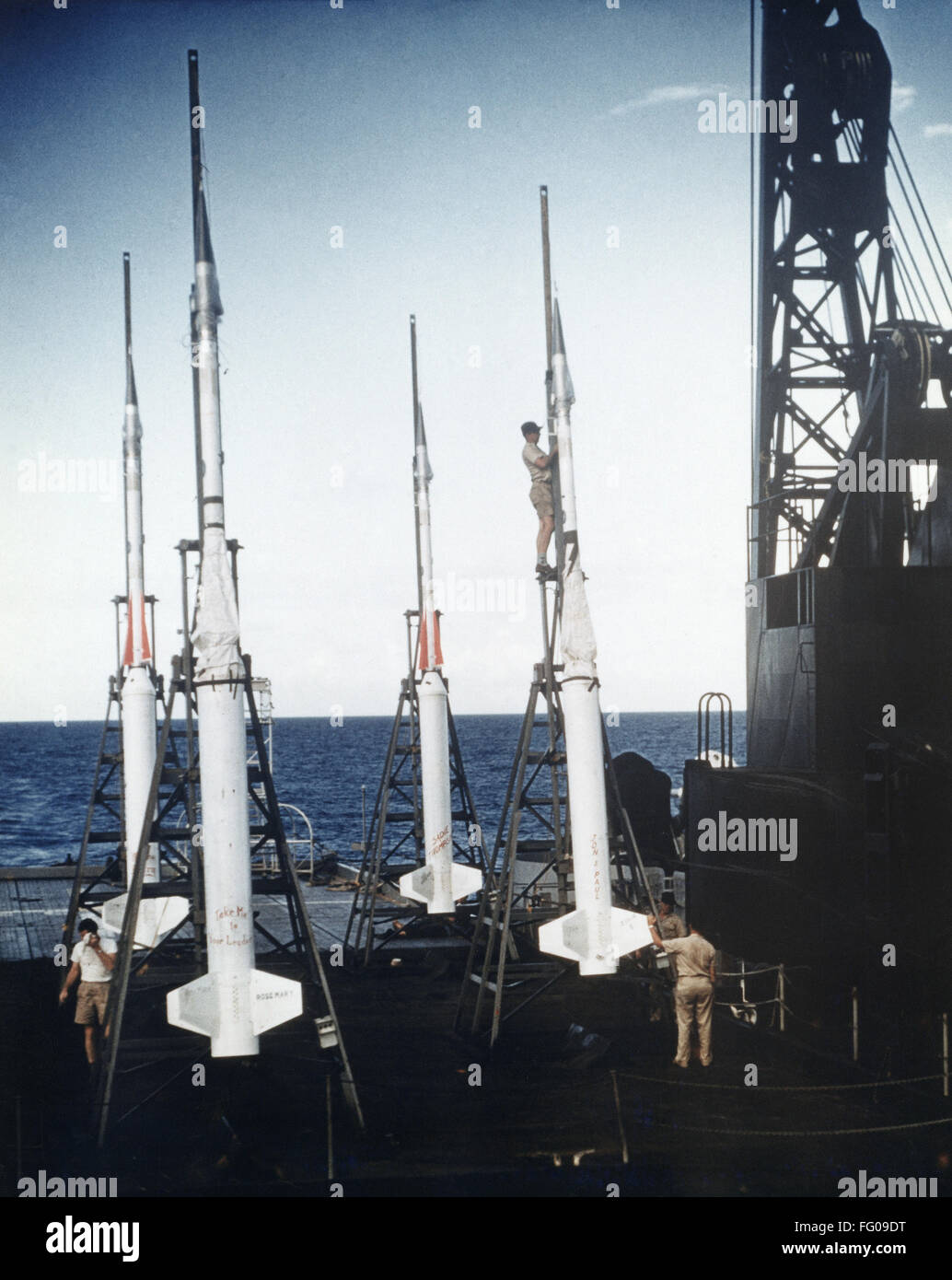 U.S. NAVY: ROCKETS, 1958. /nNike-Asp rockets on the deck of the USS ...