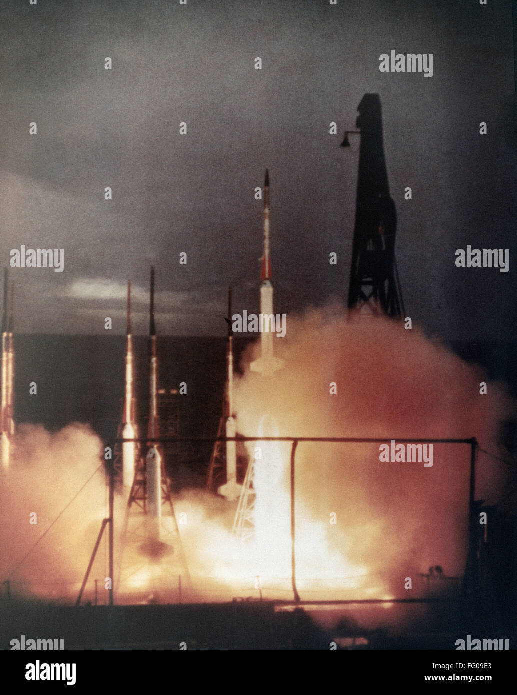 U.S. NAVY: ROCKETS, 1958. /nNike-Asp rockets being launched from the ...