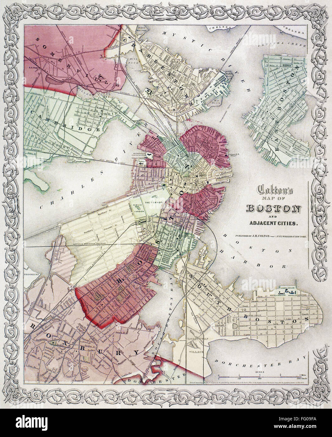 MAP: BOSTON, 1865. /nA map of Boston, Massachusetts, and adjacent ...