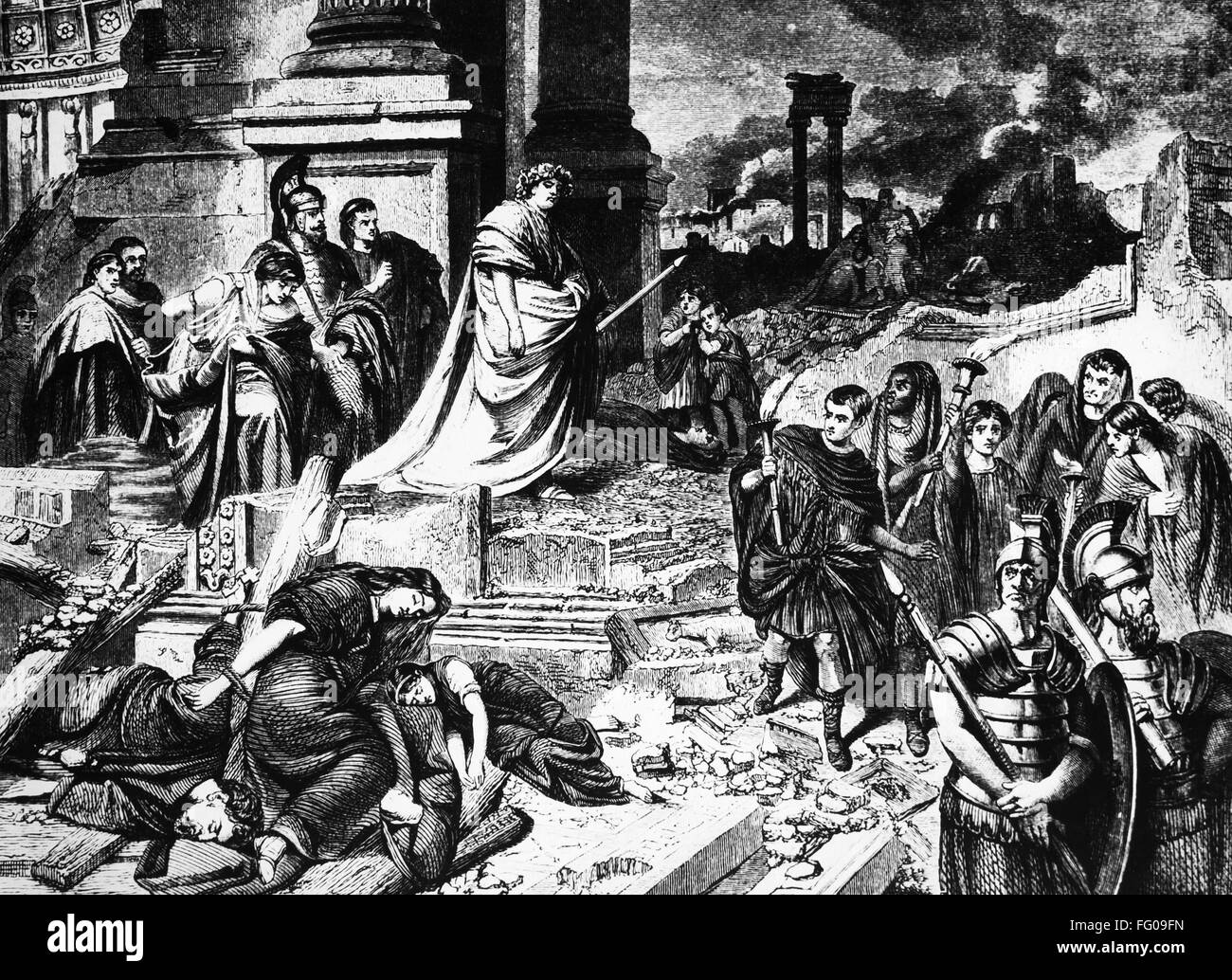 ROME: GREAT FIRE, 64 A.D./n'Nero Amid the Ruins of Rome.' Engraving ...