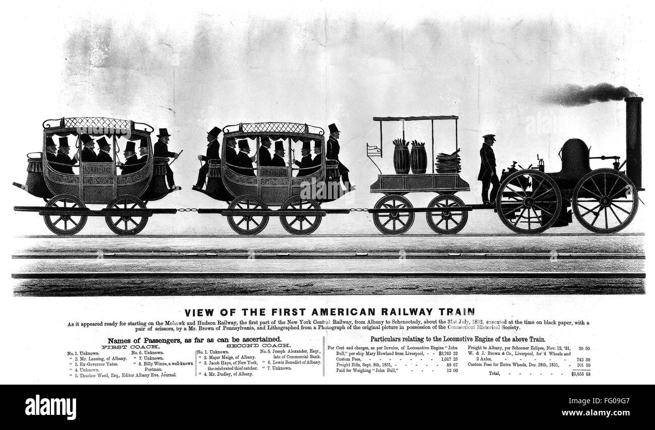 NEW YORK: RAILROAD, 1832. /nThe first American railway train traveling ...