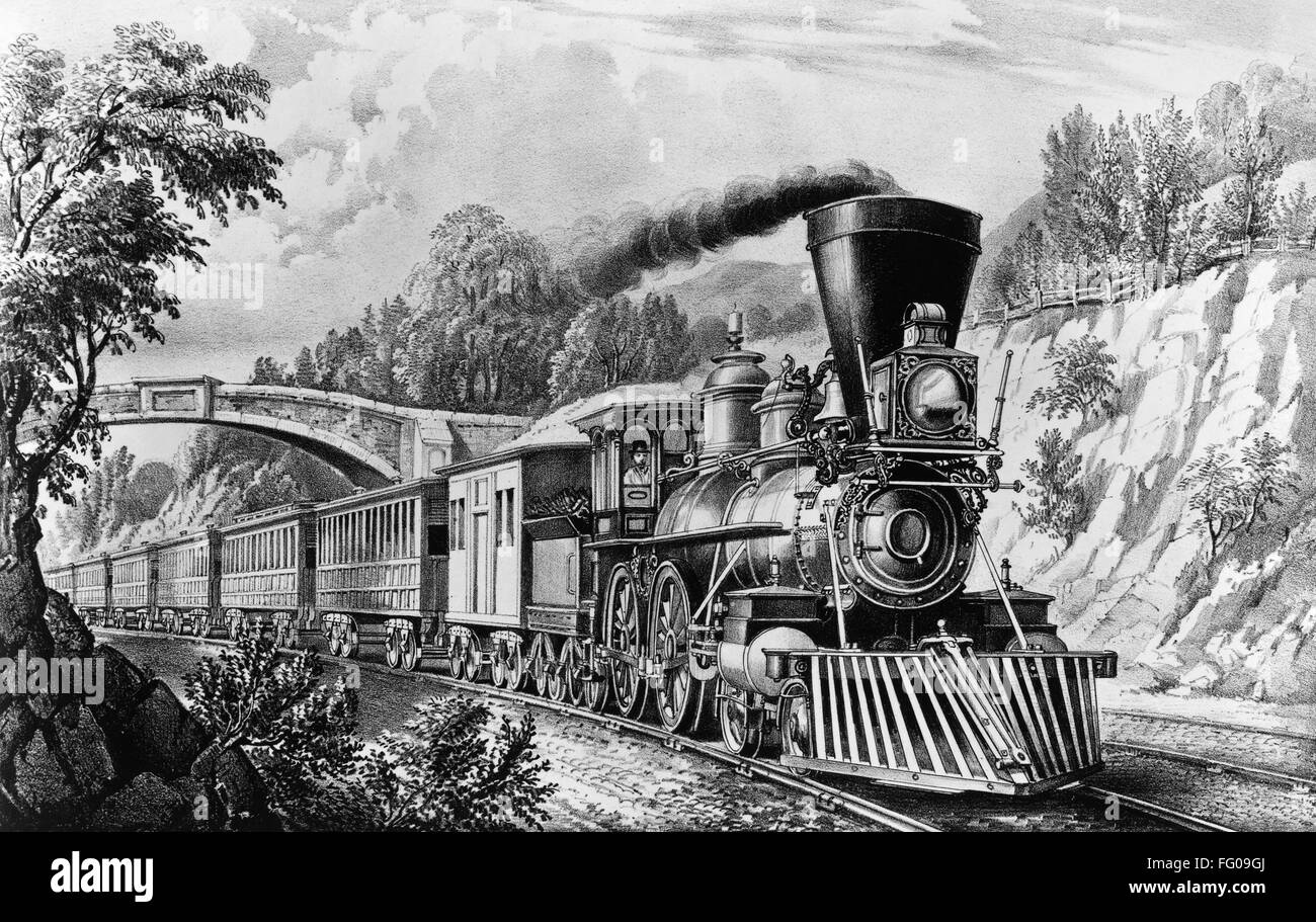 RAILROAD: EXPRESS TRAIN. /nLithograph by Currier & Ives, c1850 Stock ...