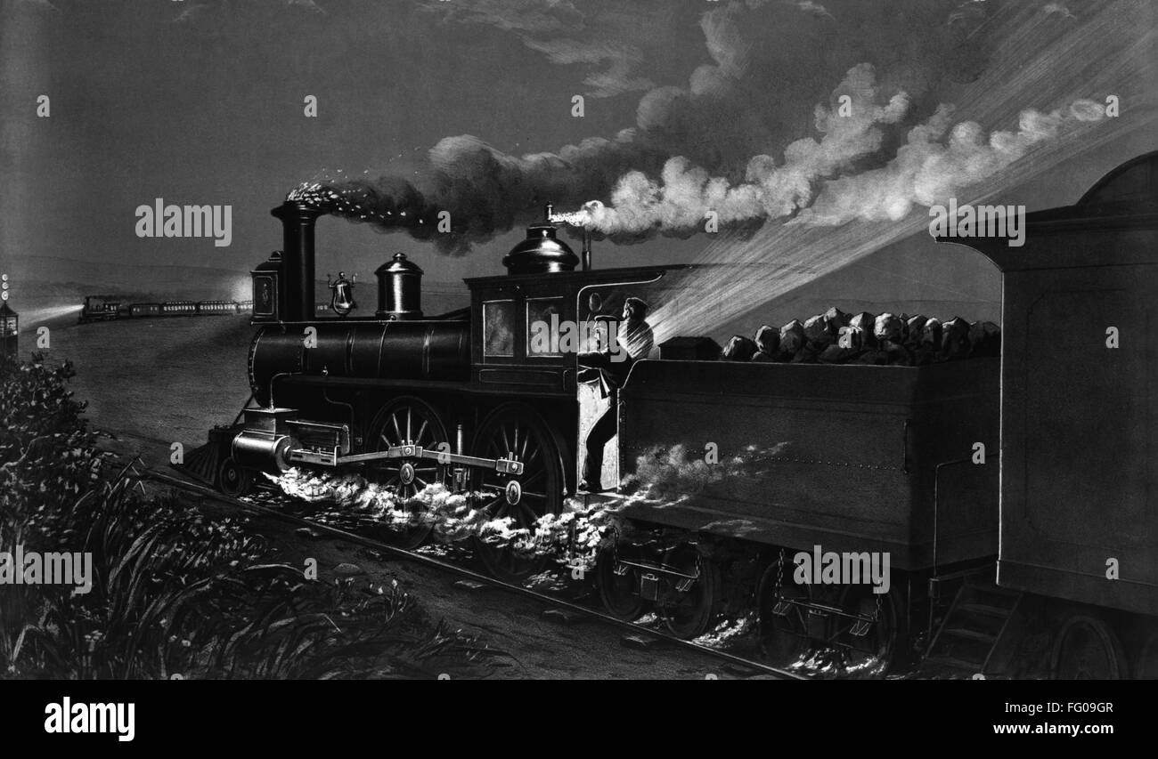 RAILROAD: DANGER SIGNAL. /nTrain conductors signaling to an on-coming ...