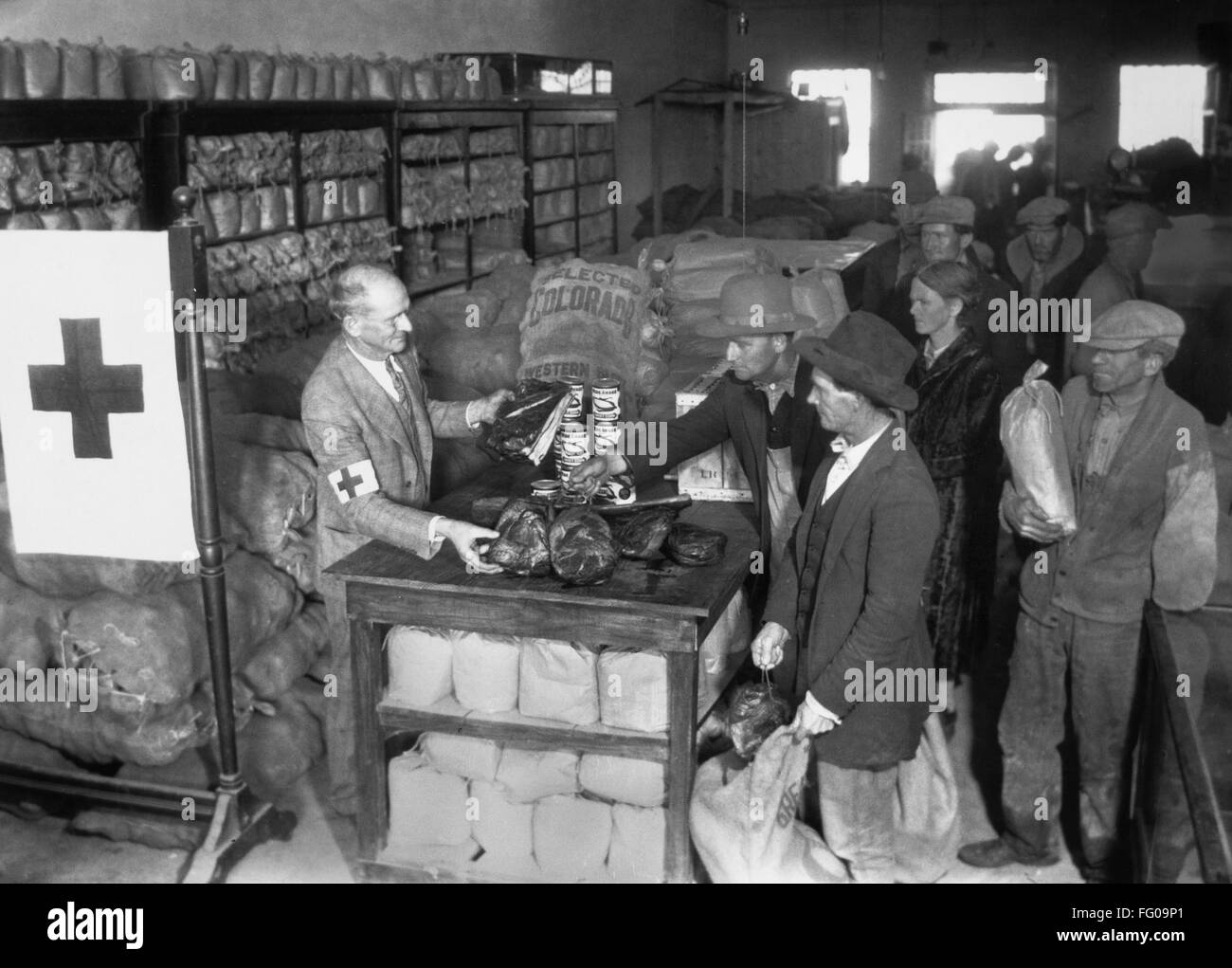 DROUGHT VICTIMS, 1930. /nDrought victims collecting food and clothing ...