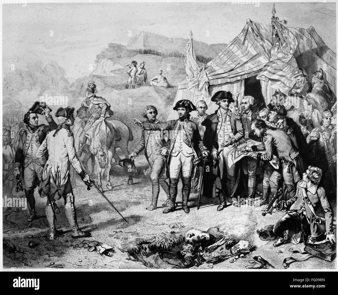 SIEGE OF YORKTOWN, 1781. /nGeneral George Washington (by tent, center ...