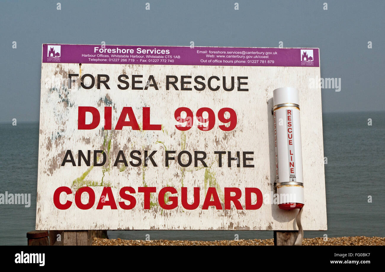 Whitstable, Coastguard 999 Sign, Kent Stock Photo - Alamy