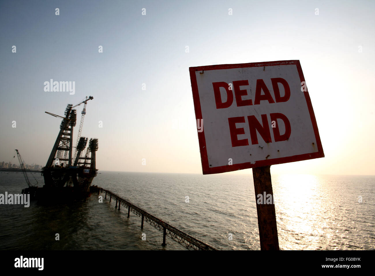 A dead end placard at the construction site of the Bandra Worli Sea ...
