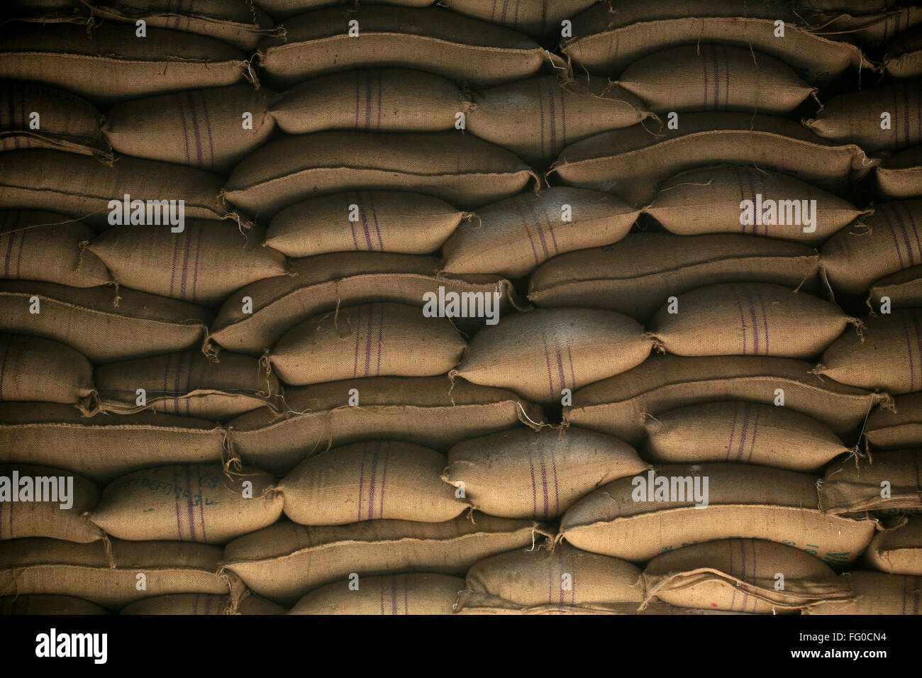 Jute bags containing sugar at sugar factory in Sangli Maharashtra India ...