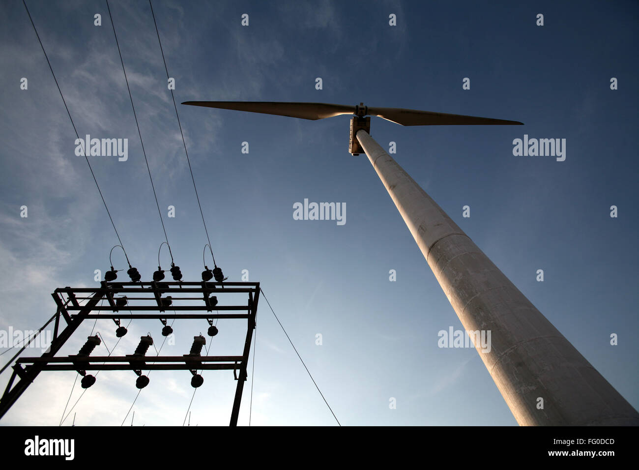 Windmill at electric lines pole at Sankeshwar in Karnataka , India ...