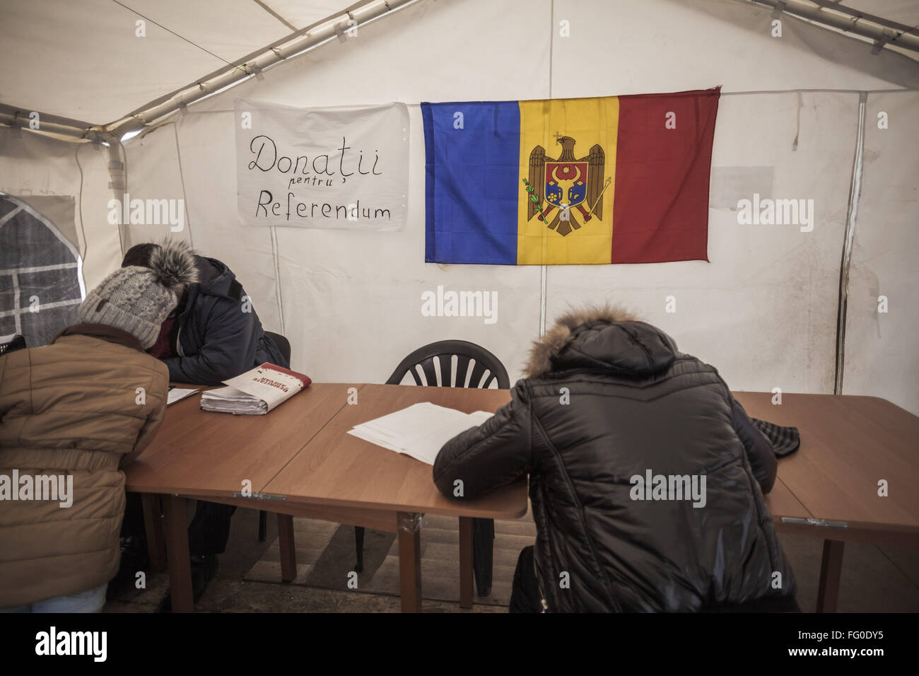 Chisinau, Chisinau, Moldova. 14th Feb, 2016. People signing for a ...