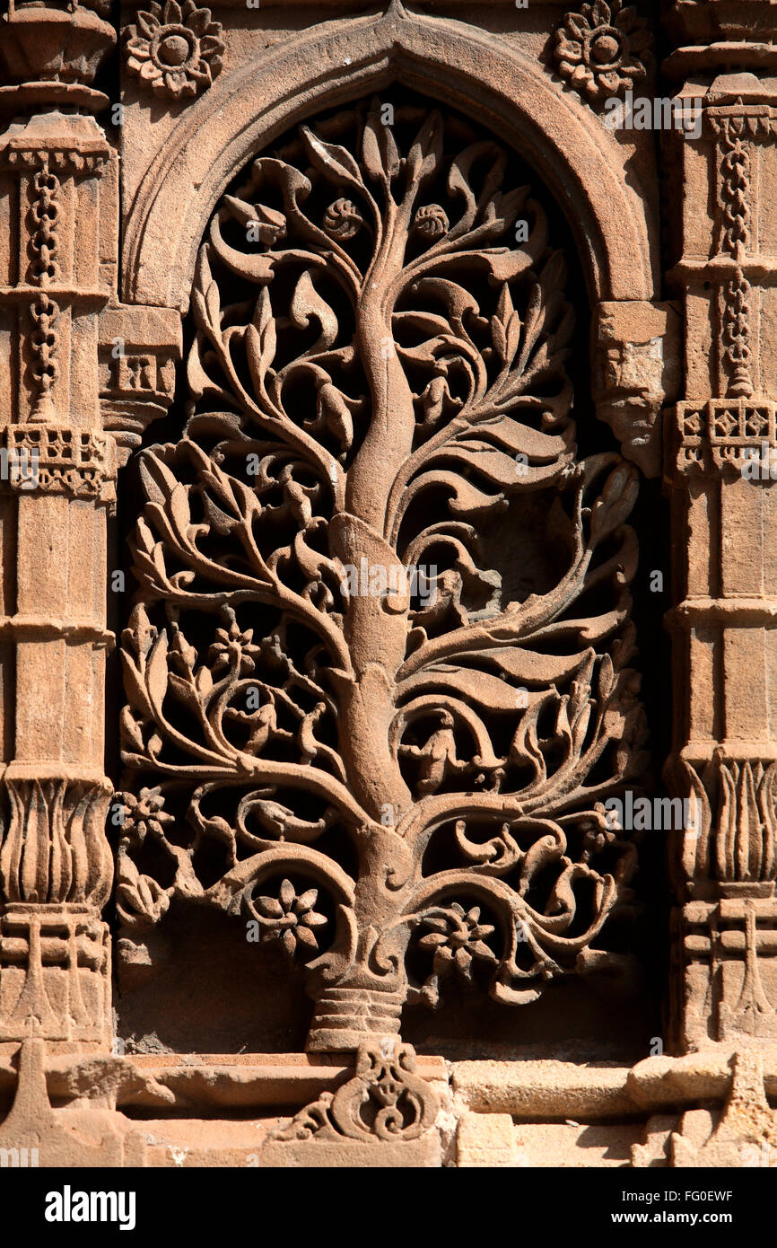 Craving depicting plant on wall of Bibiji mosque in Ahmedabad ; Gujarat ...