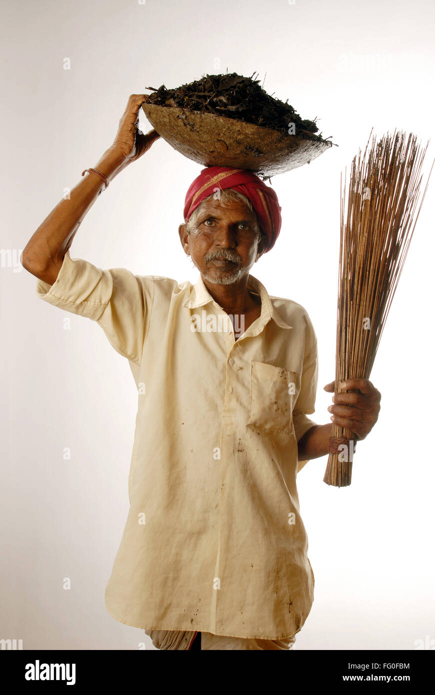 Indian man profession Sweeper with broom and head load of dirt MR ...