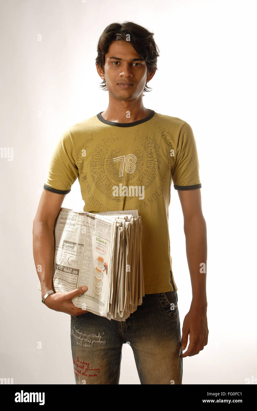 Indian man profession News Paper vendor MR # 693Q Stock Photo - Alamy