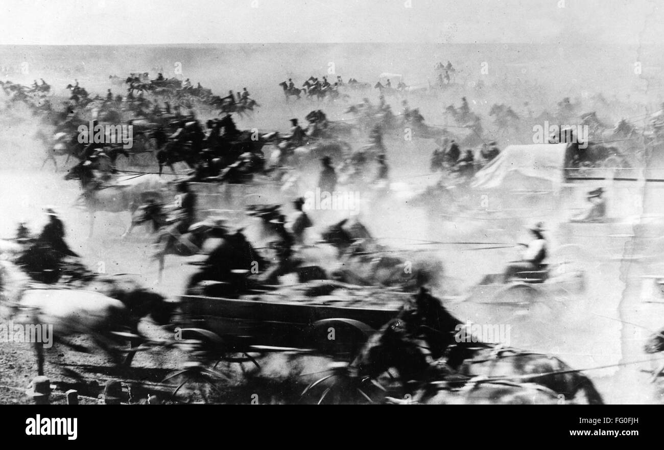 OKLAHOMA LAND RUSH, 1893. /nHomestead claimants rushing into the ...