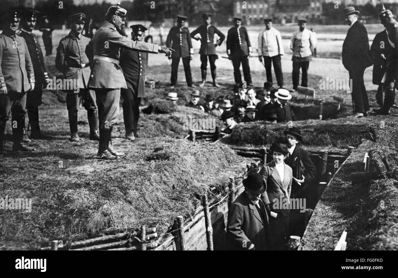 WORLD WAR I: GERMAN TRENCH. /nCivilians walking through a trench ...
