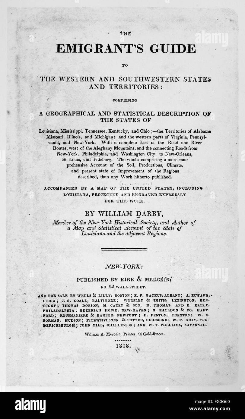EMIGRANT'S GUIDE, 1818. /nTitle page of 'The Emigrant's Guide to the ...