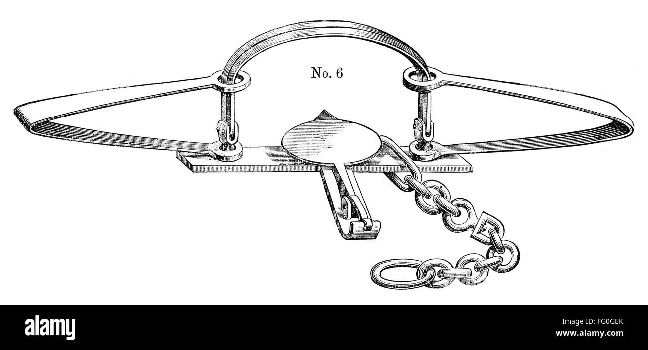 FUR TADE: TRAP. /nAnimal trap used by fur traders. Wood engraving ...