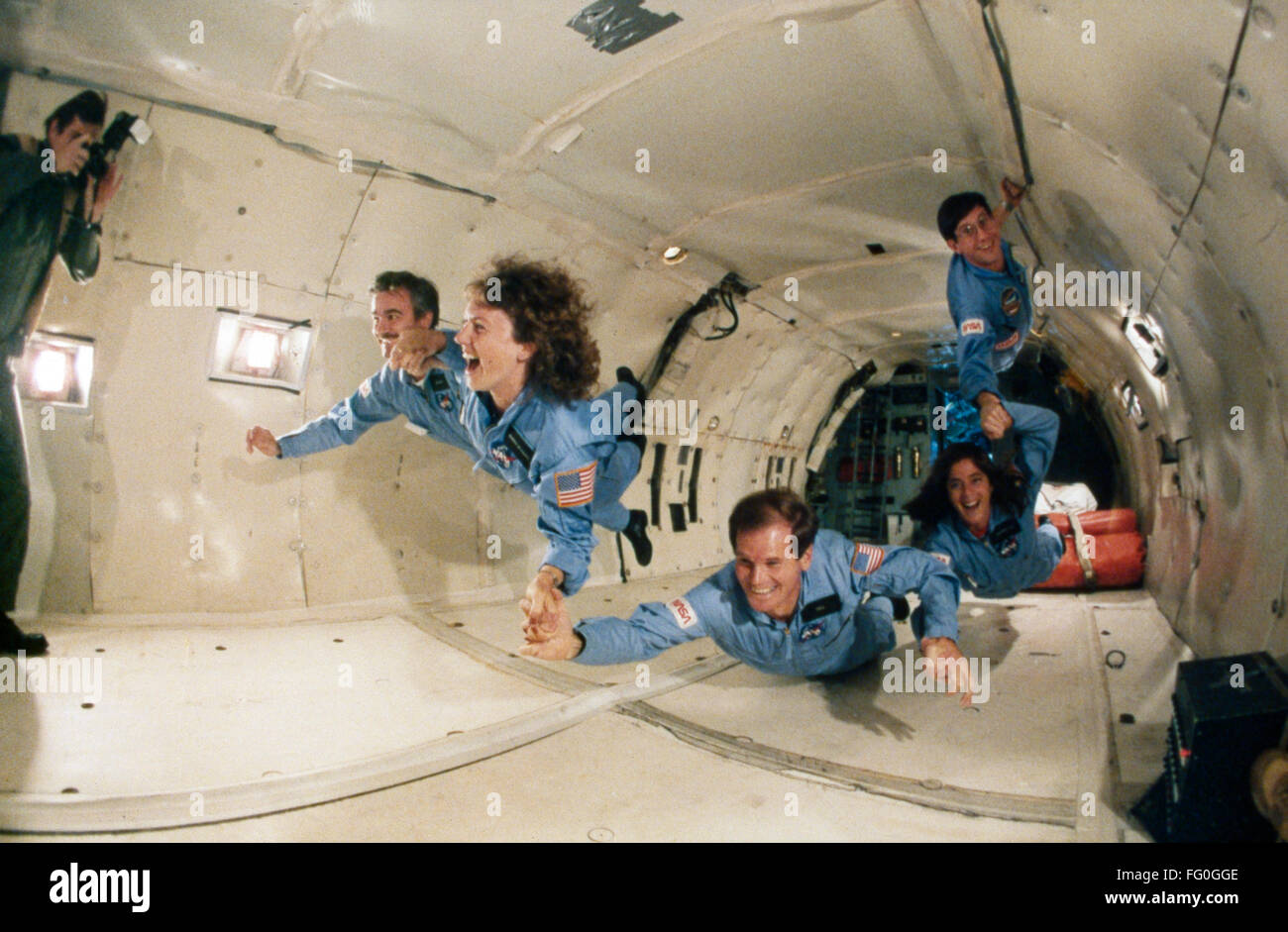 SPACE: TRAINING, 1985. /nNASA astronauts and civilians during zero ...