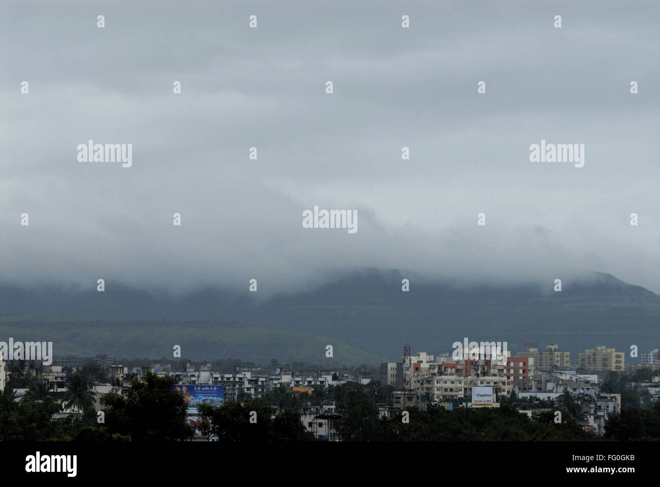 Aerial View of Pune city with Grey Clouds on Sahyadri Mountain in Rainy ...
