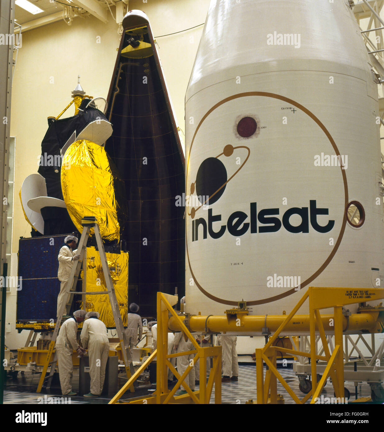 SPACE: SATELLITE, 1981. /nNASA workers assembling them Intelstat V-C ...