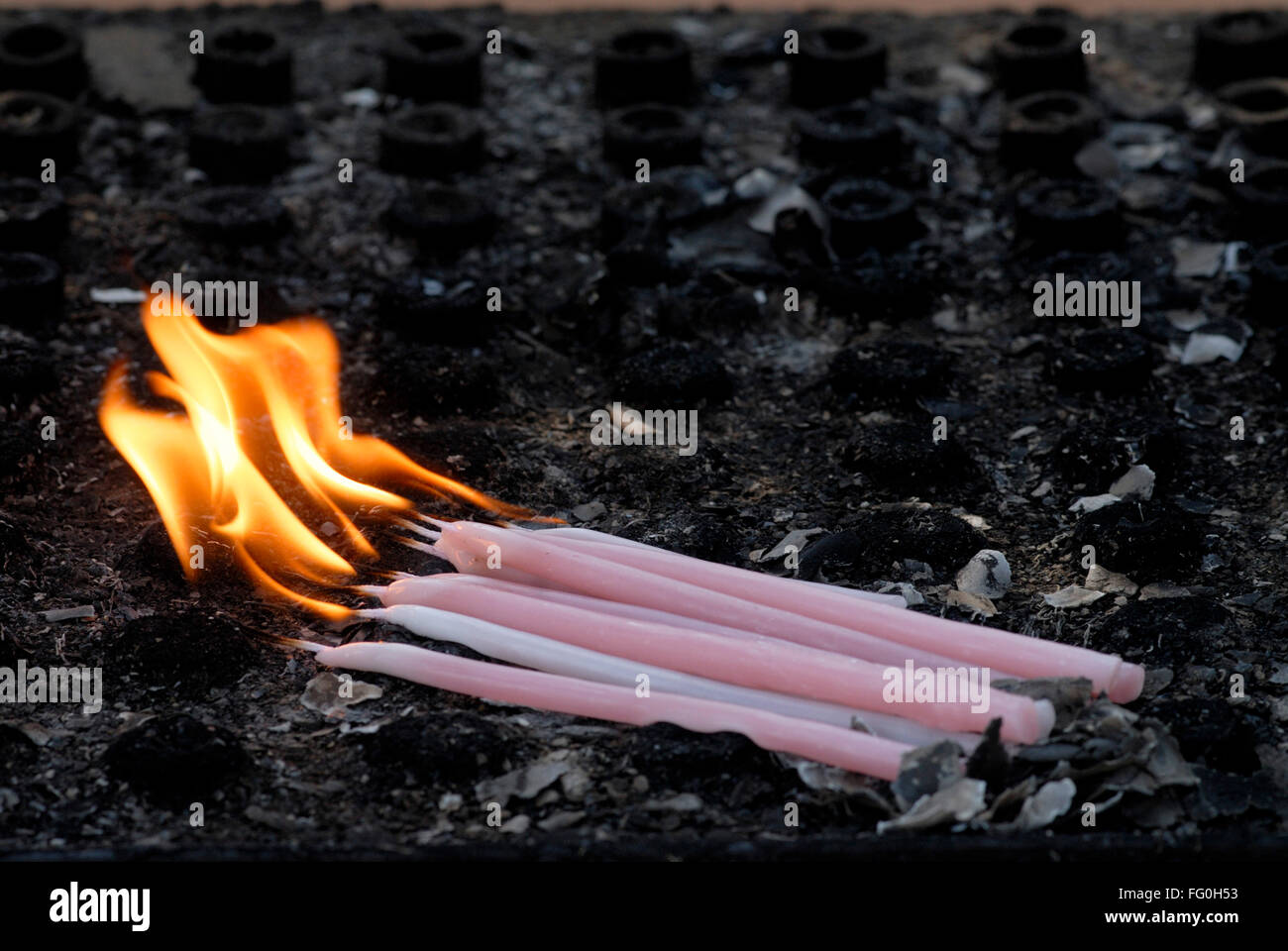 Candles lighted or ignited outside church for celebrating Christmas ...
