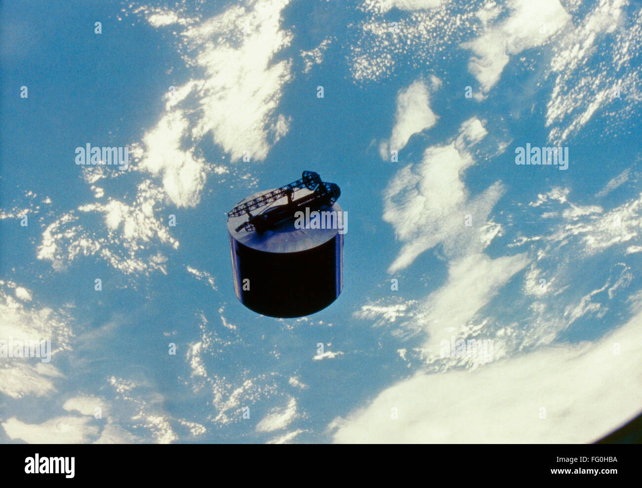 NASA SATELLITE, 1984. /nThe Syncom IV (LEASAT) satellite in orbit above ...