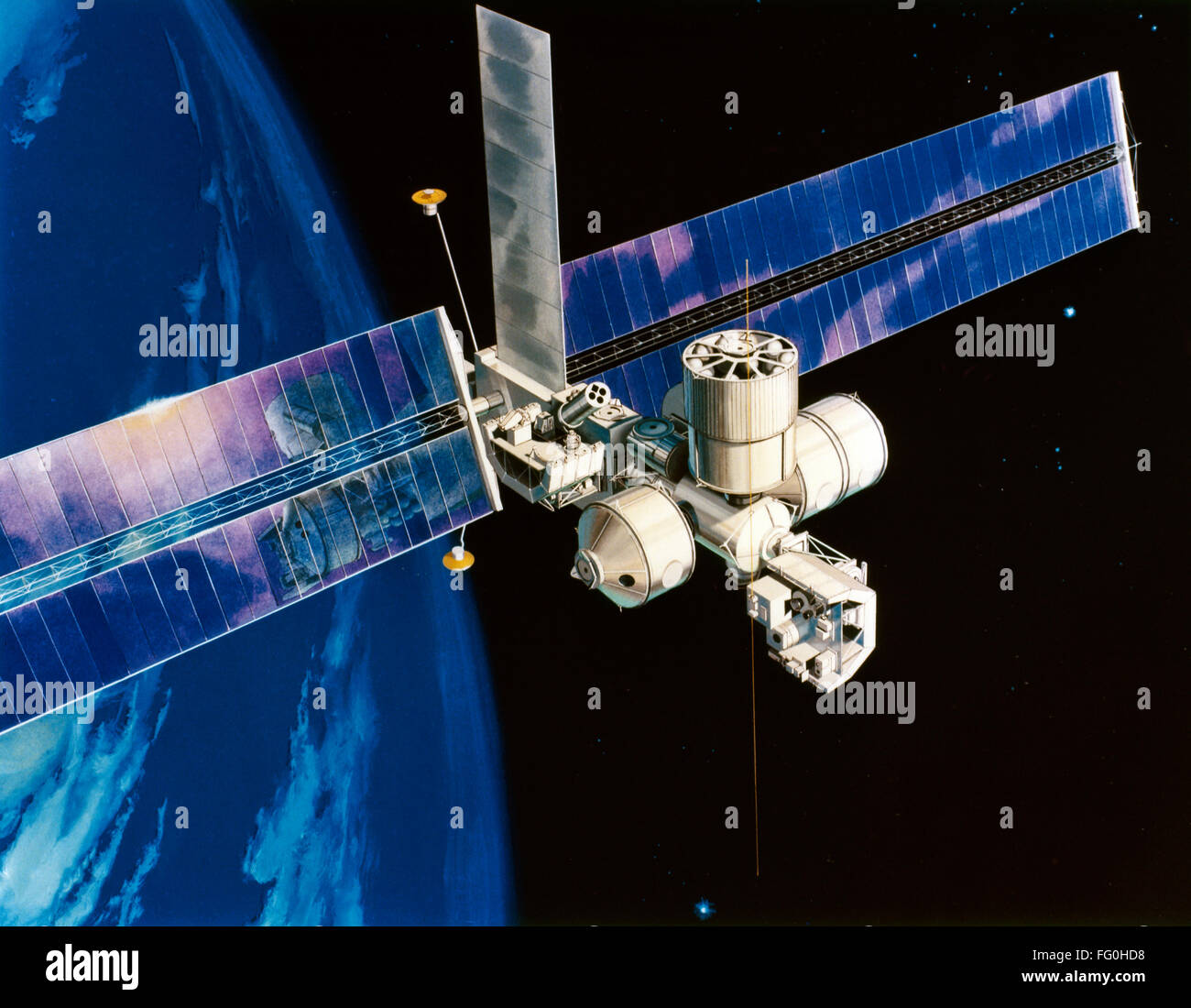 SPACE STATION, 1982. /nConcept drawing for a manned space station with ...