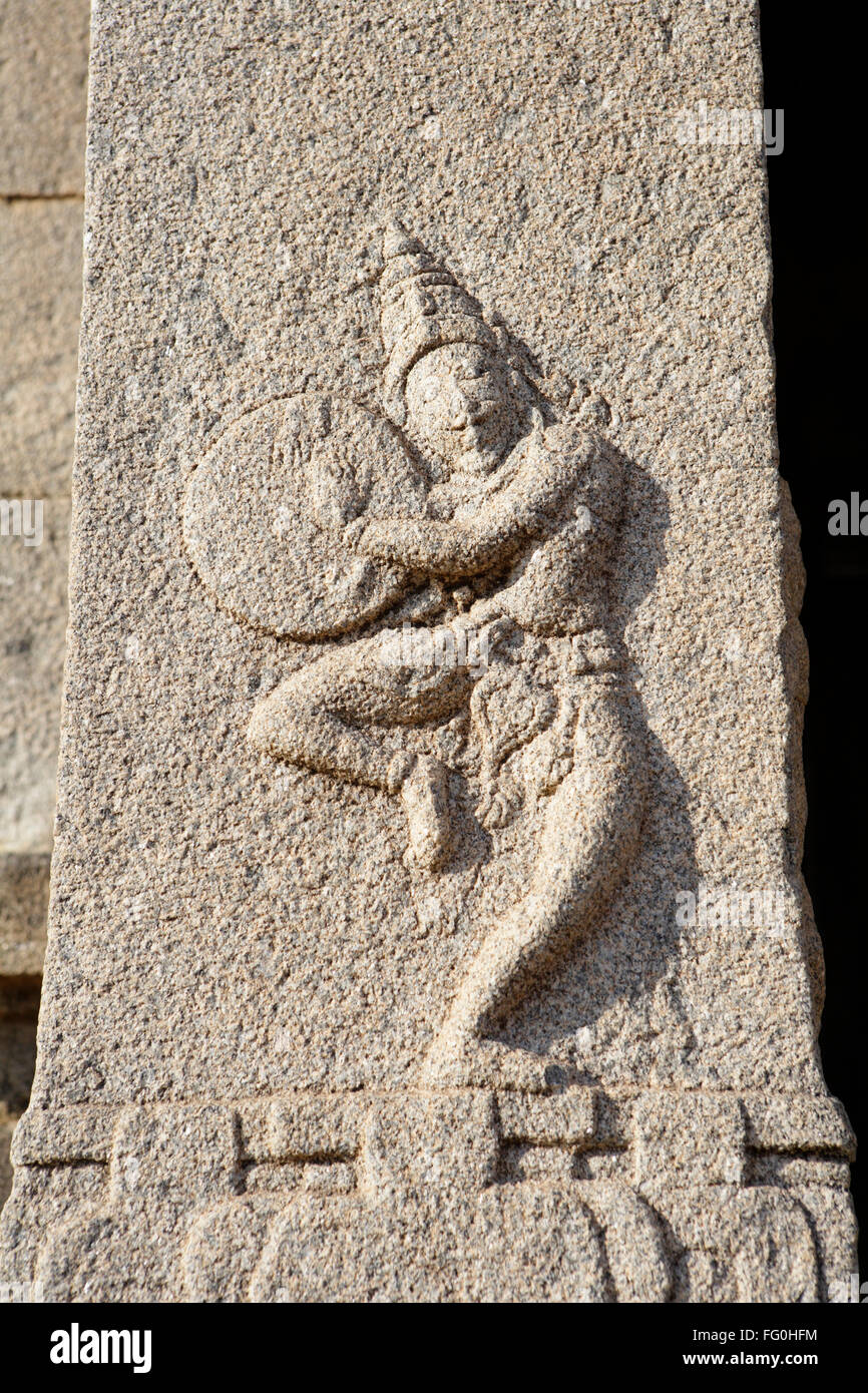 Carved statue pillar Kadalekalu Ganesha temple Hemkuta hill Hampi ...