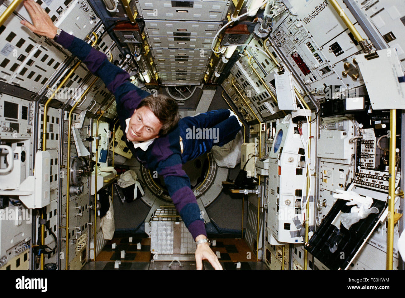 ULRICH WALTER (1954-). /nGerman physicist and astronaut. Photographed floating in microgravity ...