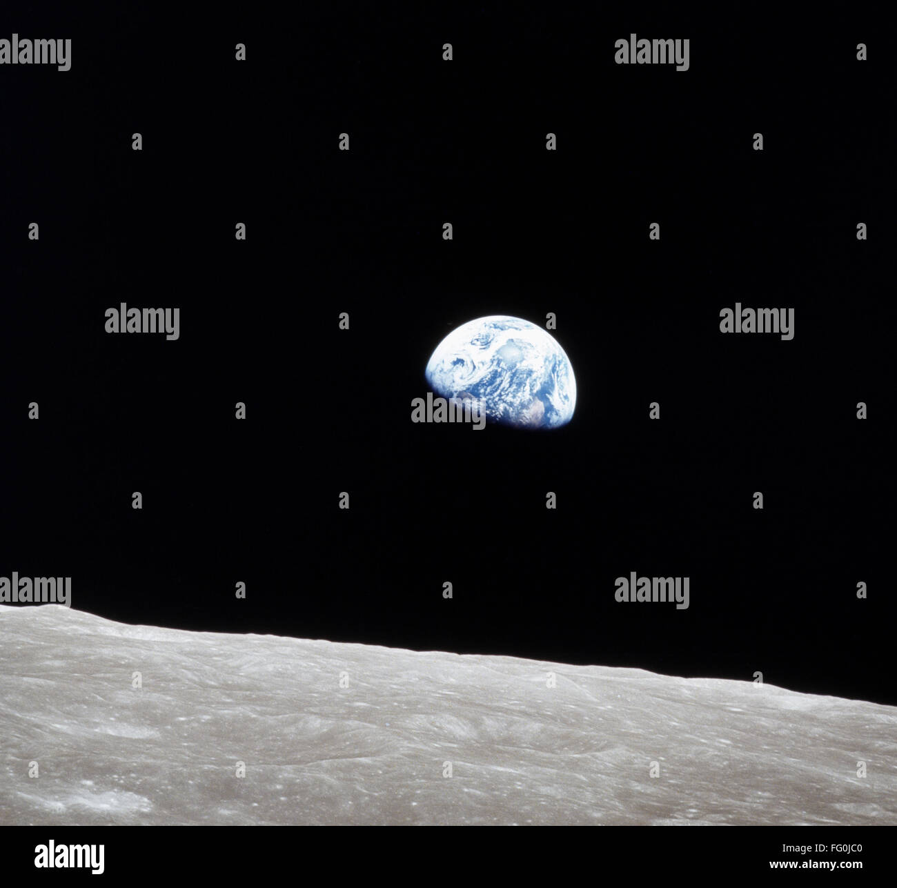 APOLLO 8: EARTH, 1968. /nA view of Earth rising over the Moon's horizon ...