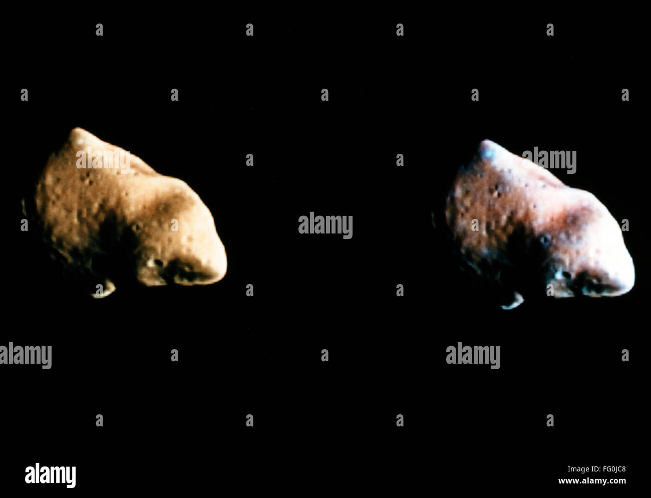 ASTEROID: GASPRA, 1991. /nTwo color views of the asteroid Gaspra, which ...
