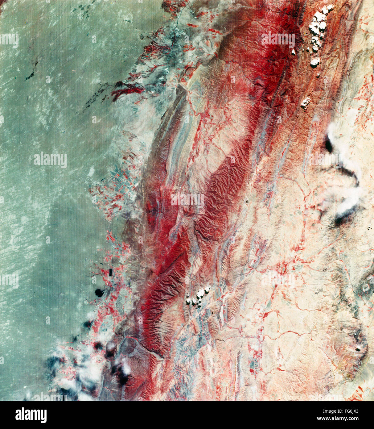 EARTH FROM SATELLITE, 1975. /nSatellite image of Quchan, Iran, shown in ...