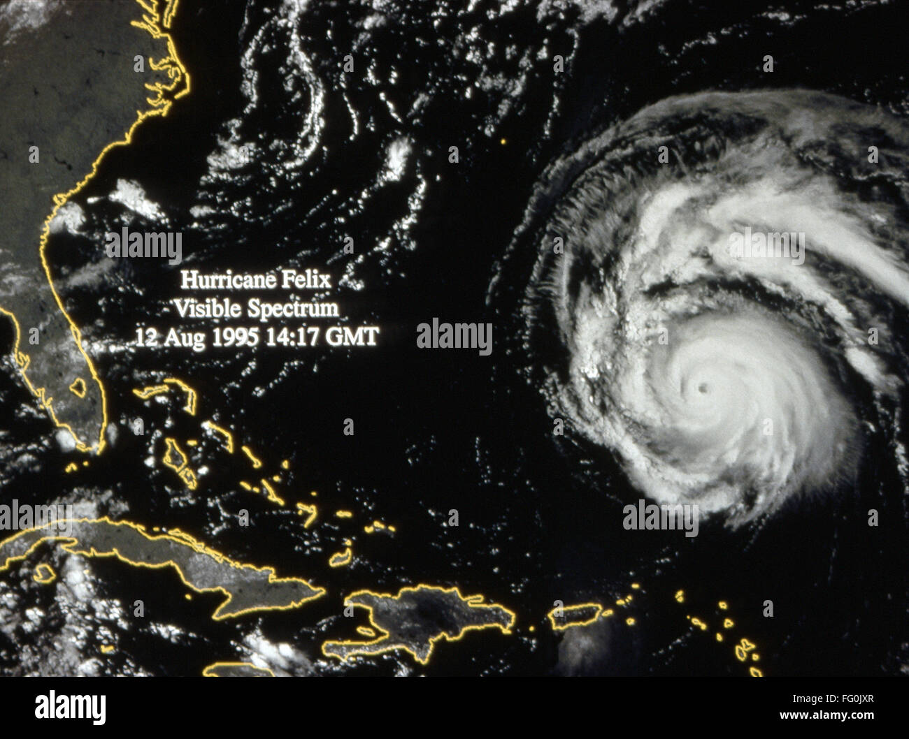 HURRICANE FELIX, 1995. /nWeather satellite image of Hurricane Felix in ...