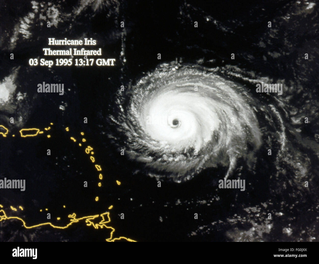 HURRICANE IRIS, 1995. /nWeather satellite image of Hurricane Iris near ...