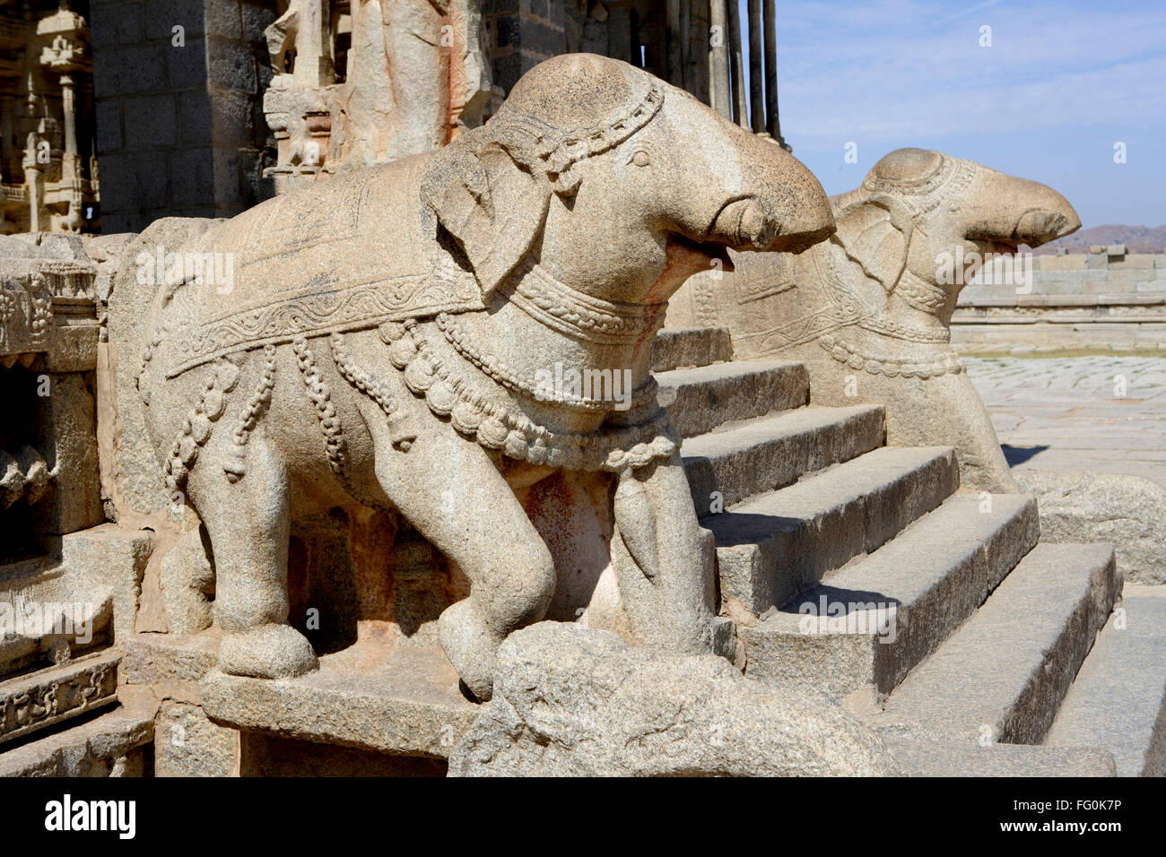 Statues Elephant entrance dolostava mandapa musical hall Vitthala ...