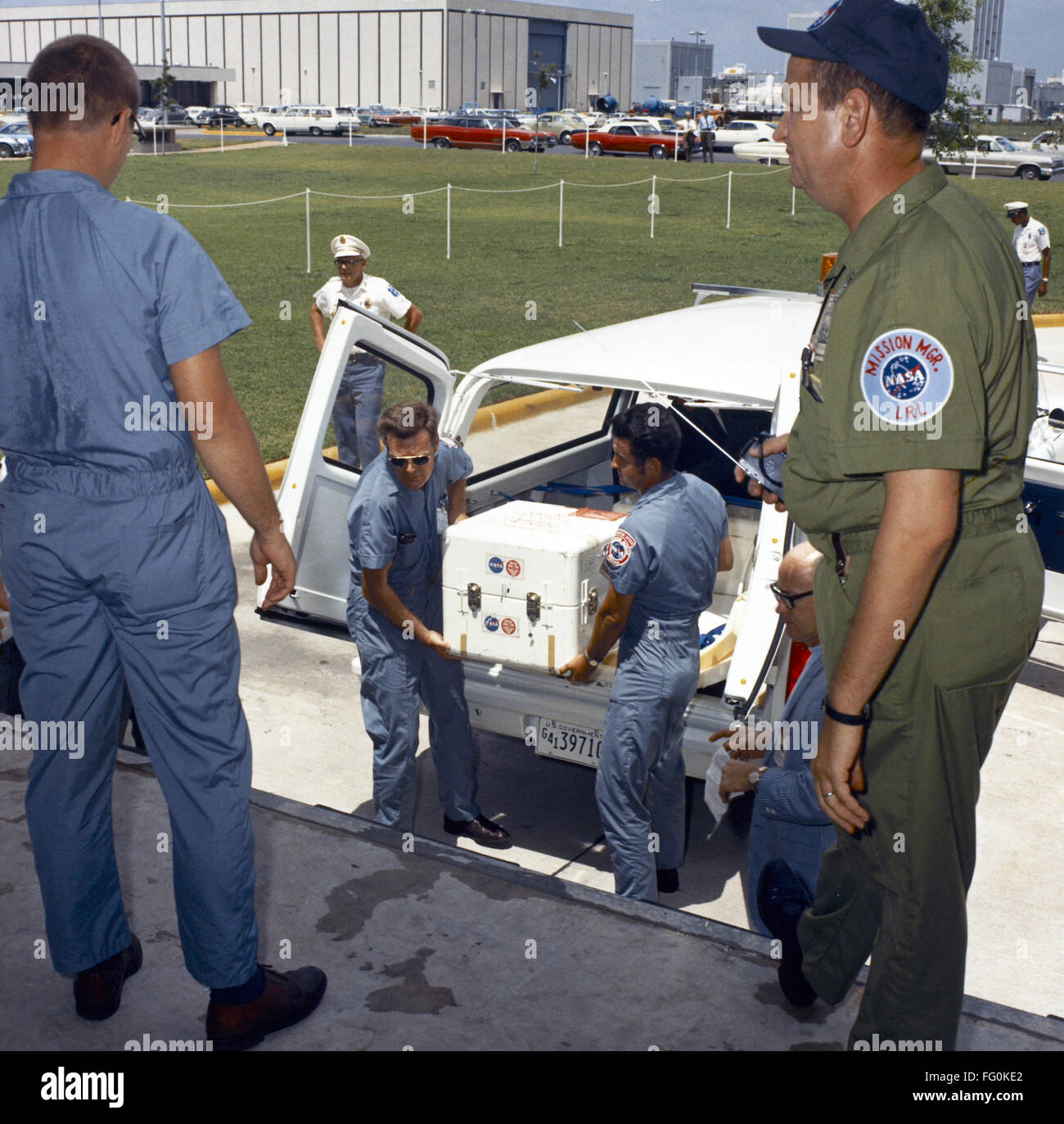 APOLLO 11: ROCK BOX, 1969. /nNASA personnel unloading a box containing ...