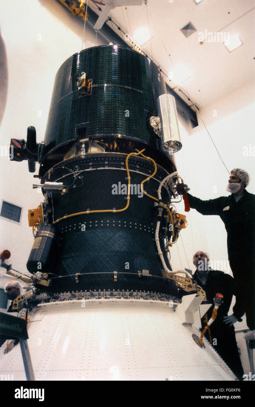 SPACE: LUNAR PROSPECTOR. /nThe Lunar Prospector spacecraft being joined ...