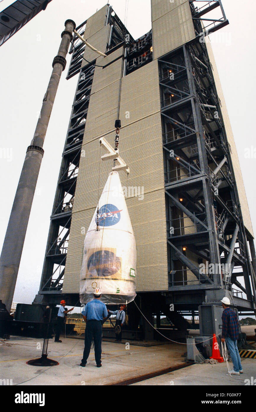 SPACE: LUNAR PROSPECTOR. /nThe Lunar Prospector spacecraft being joined ...