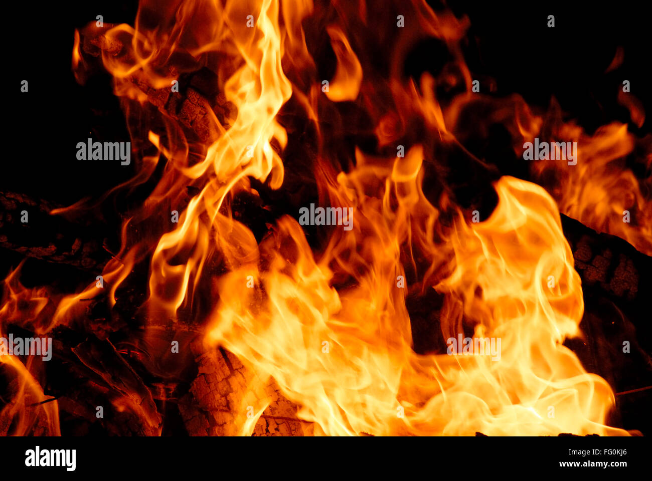 Huge bonfire burning wood fire ignited to celebrate Holi festival ...