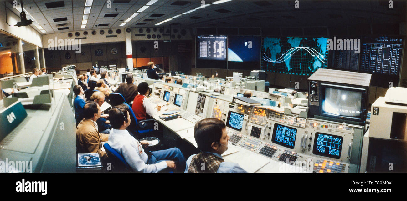SPACE: MISSION CONTROL, 1984. /nNASA personnel observing the STS 41-B ...