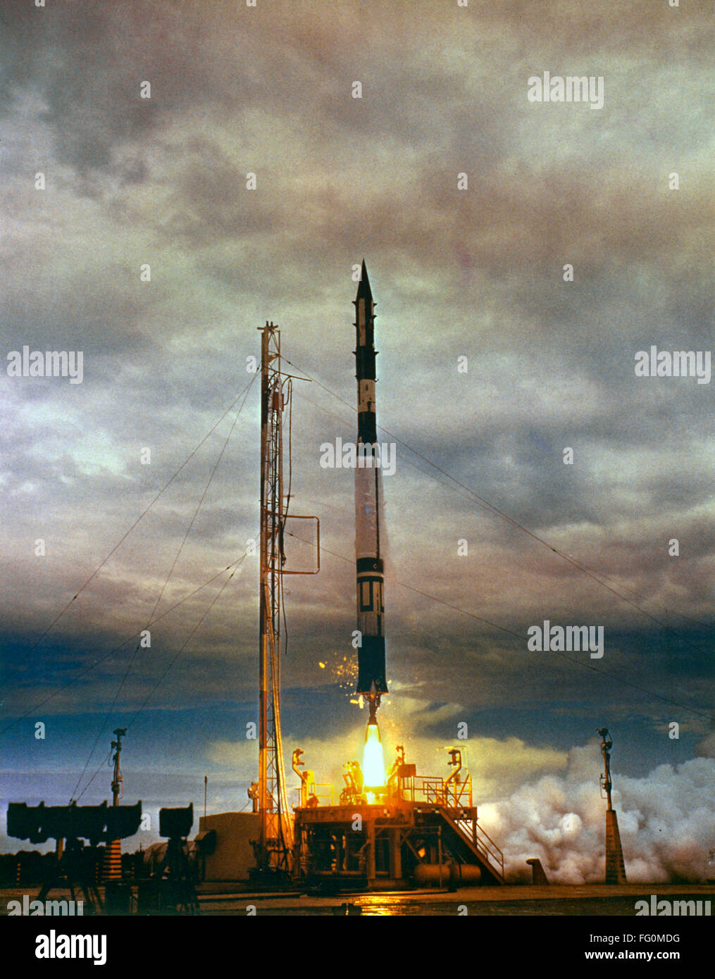 SATELLITE LAUNCH, 1959. /nLaunch of the Vanguard II satellite aboard a ...
