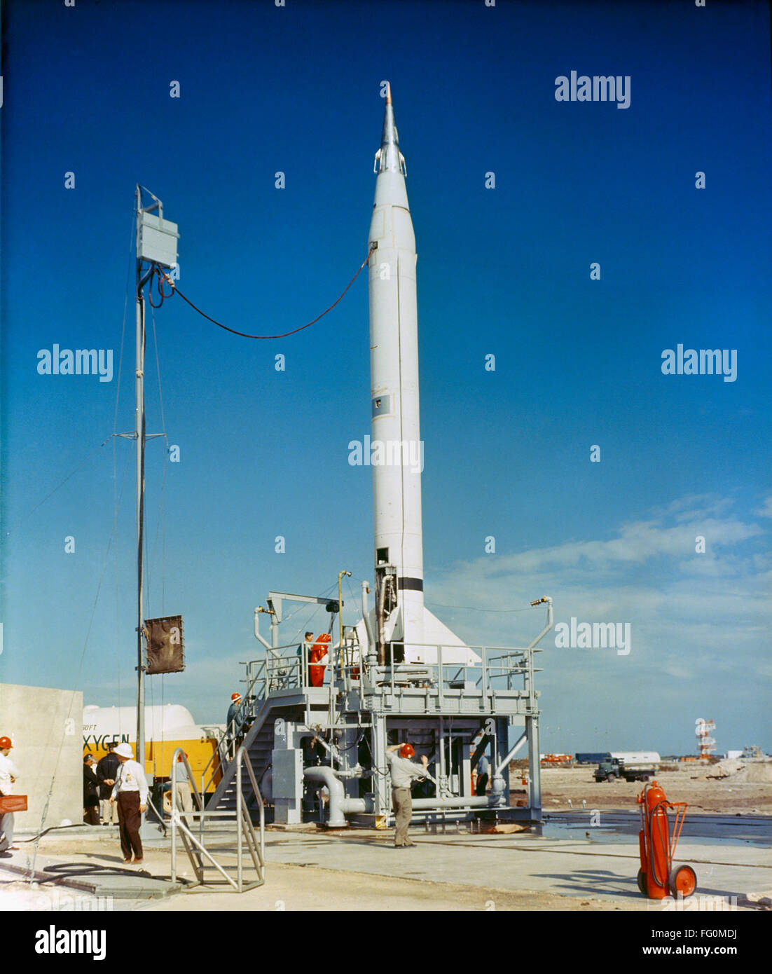 VIKING ROCKET, 1957. /nPreparation for the launch of a Viking rocket at ...