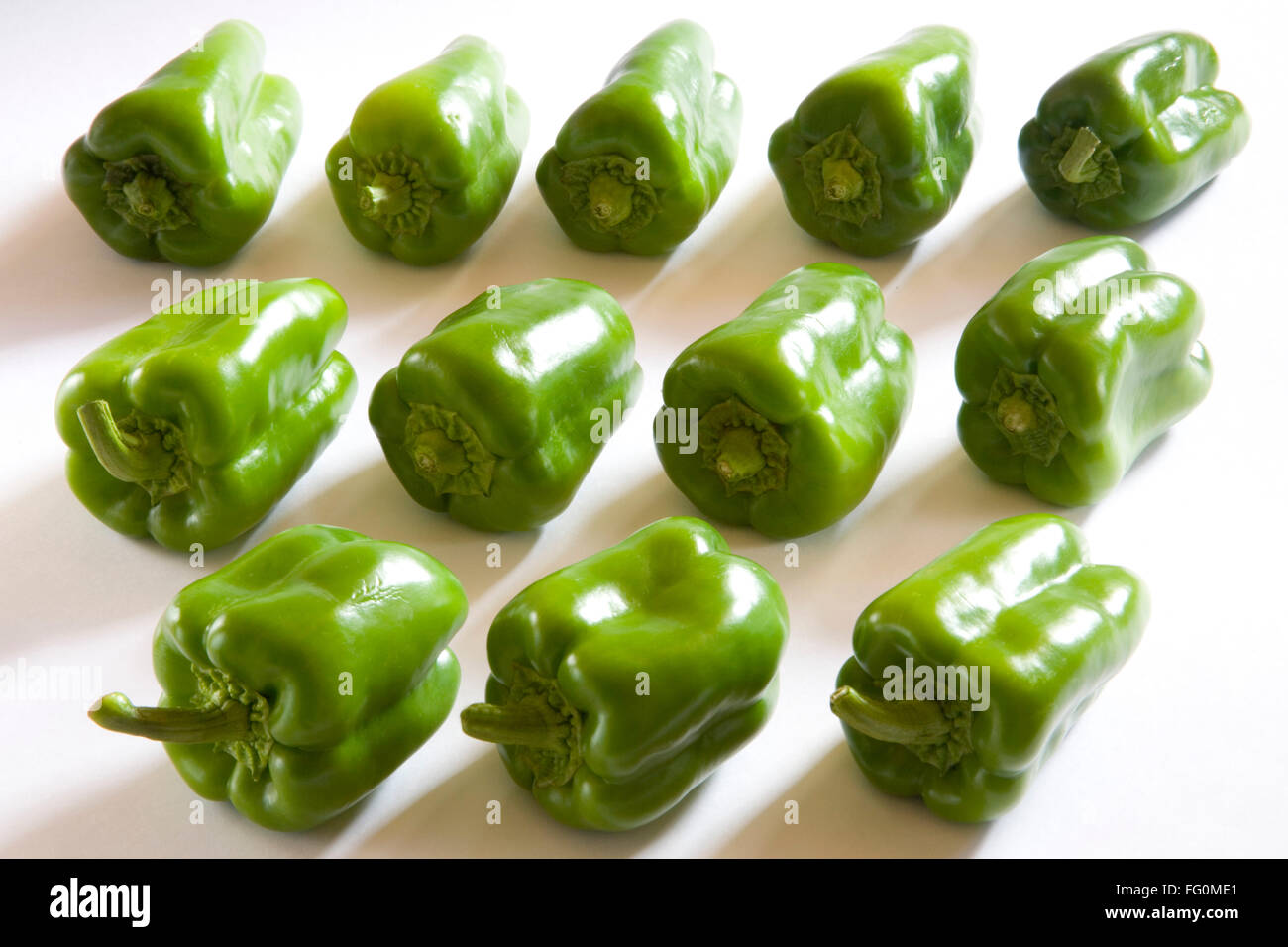 Concept Indian spice chilli green capsicum shimla mirch on white ...