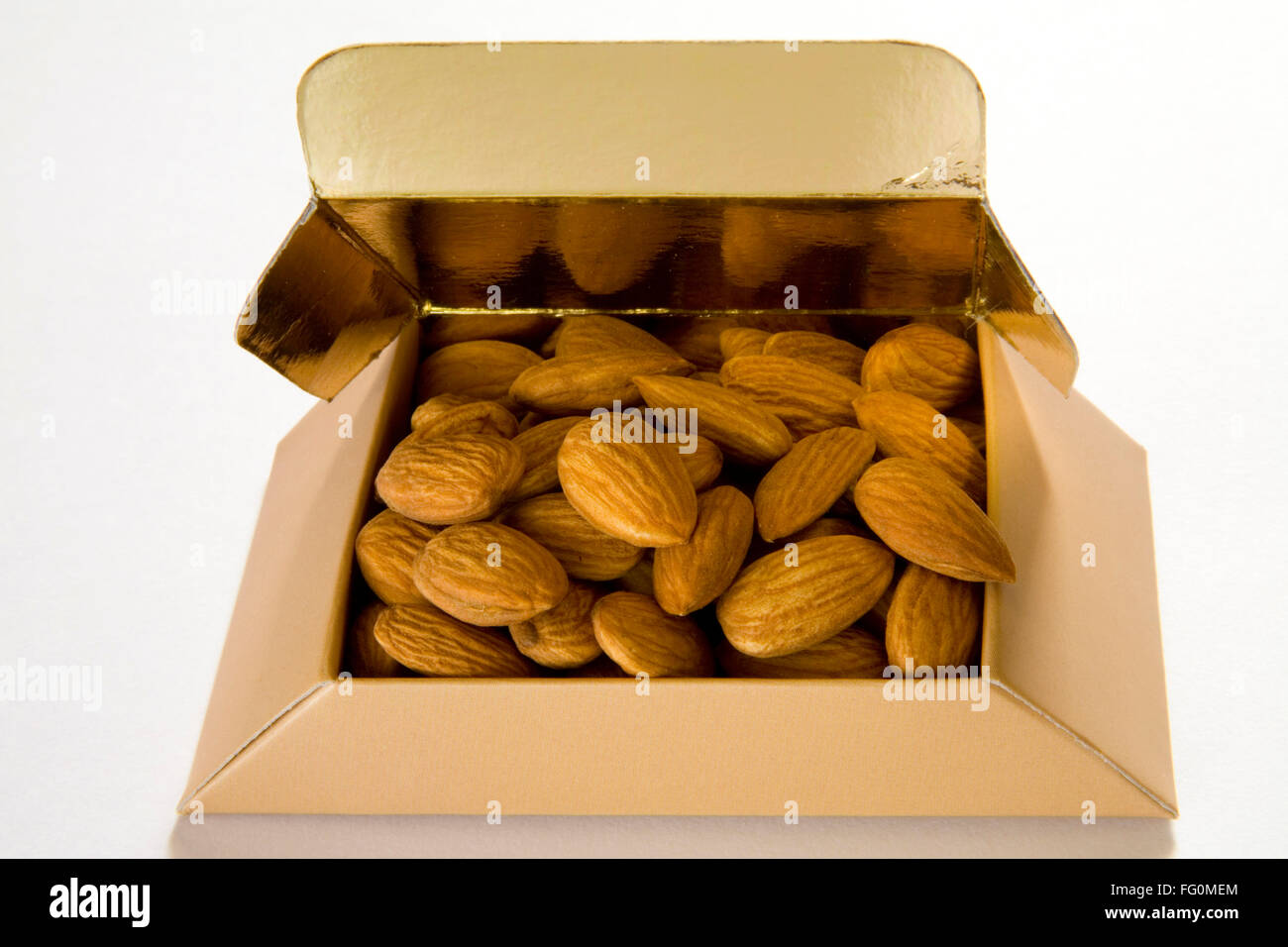 Dry fruit , whole Almonds nuts Badam Prunus dulcis in gift box Stock ...