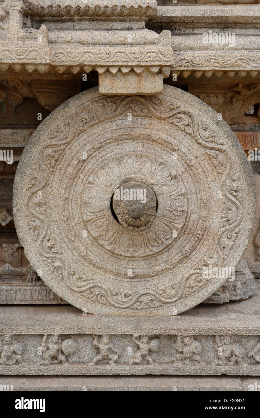 Stone chariot ratha right side front wheel Vitthal temple Hampi ...