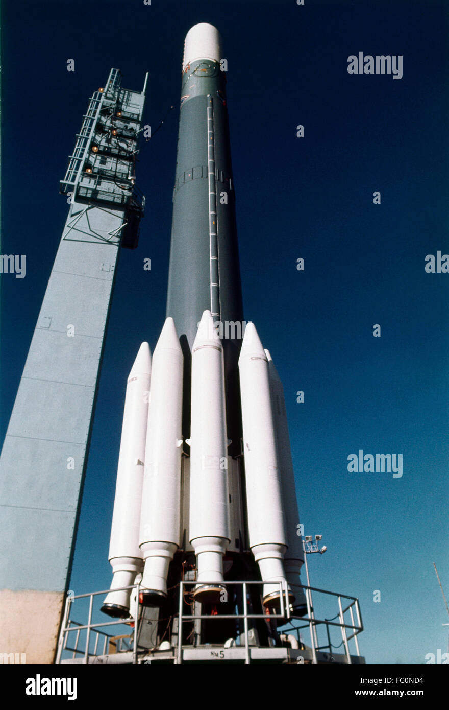 DELTA ROCKET, 1975. /nPreparation for the launch of a Delta rocket and ...