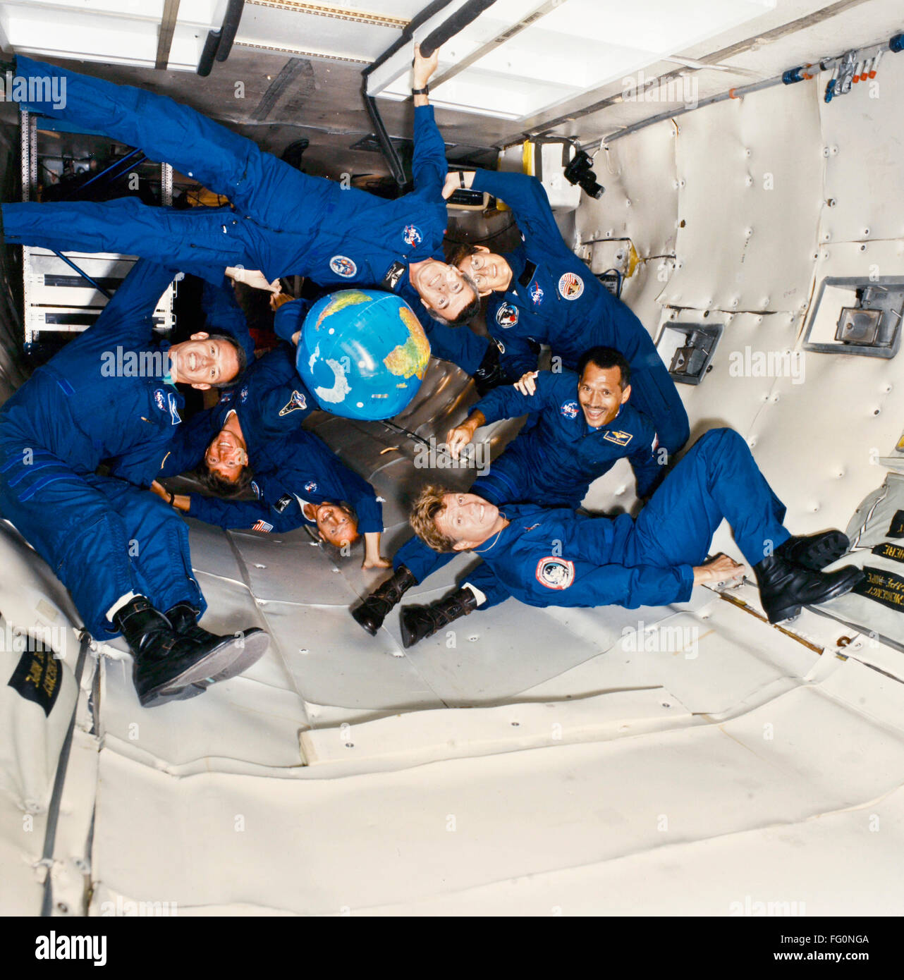 SPACE: TRAINING, 1991. /nThe crew of the STS-45 mission in zero gravity ...