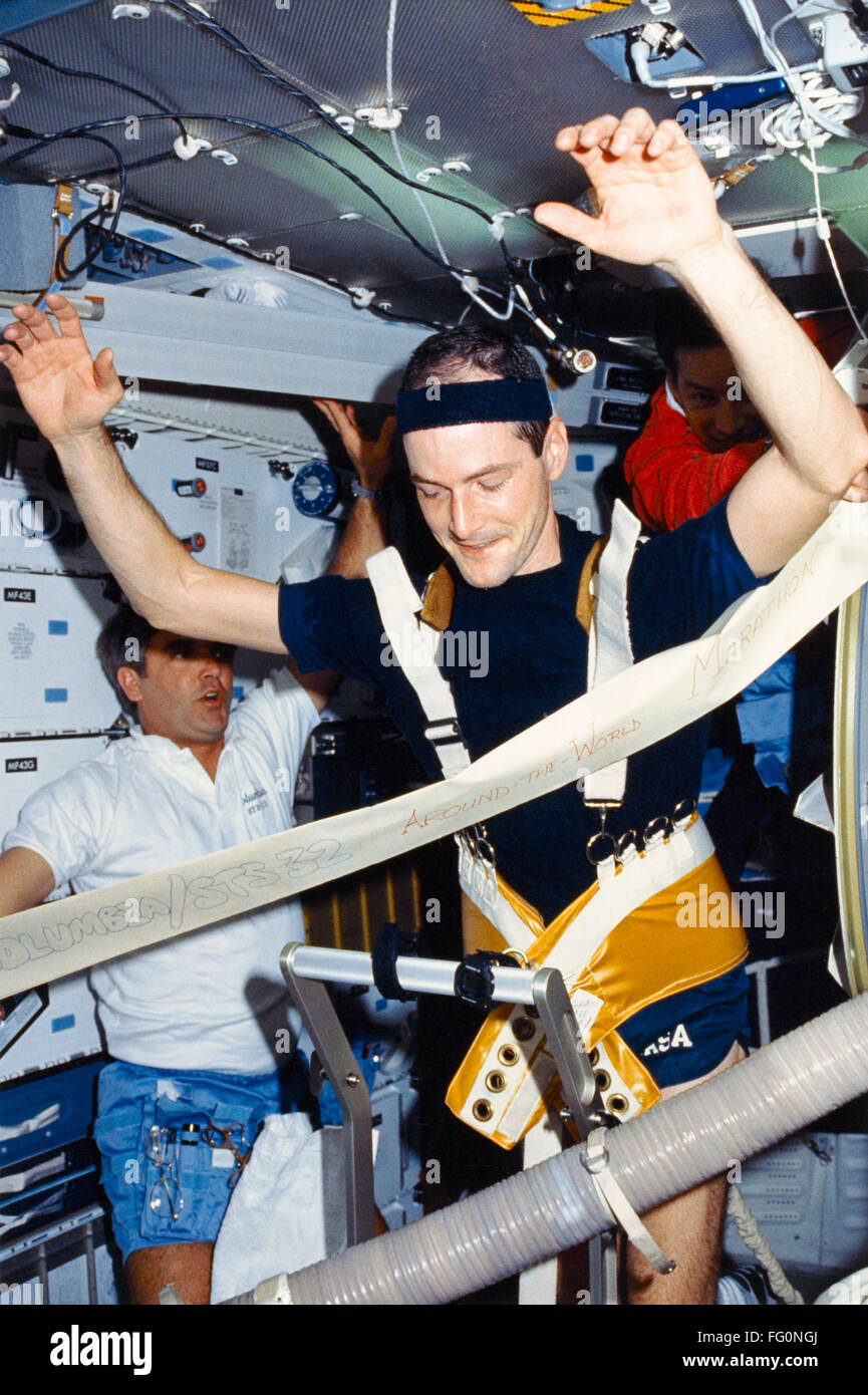 SPACE: ASTRONAUTS, 1990. /nAstronaut G. David Low on a treadmill aboard ...