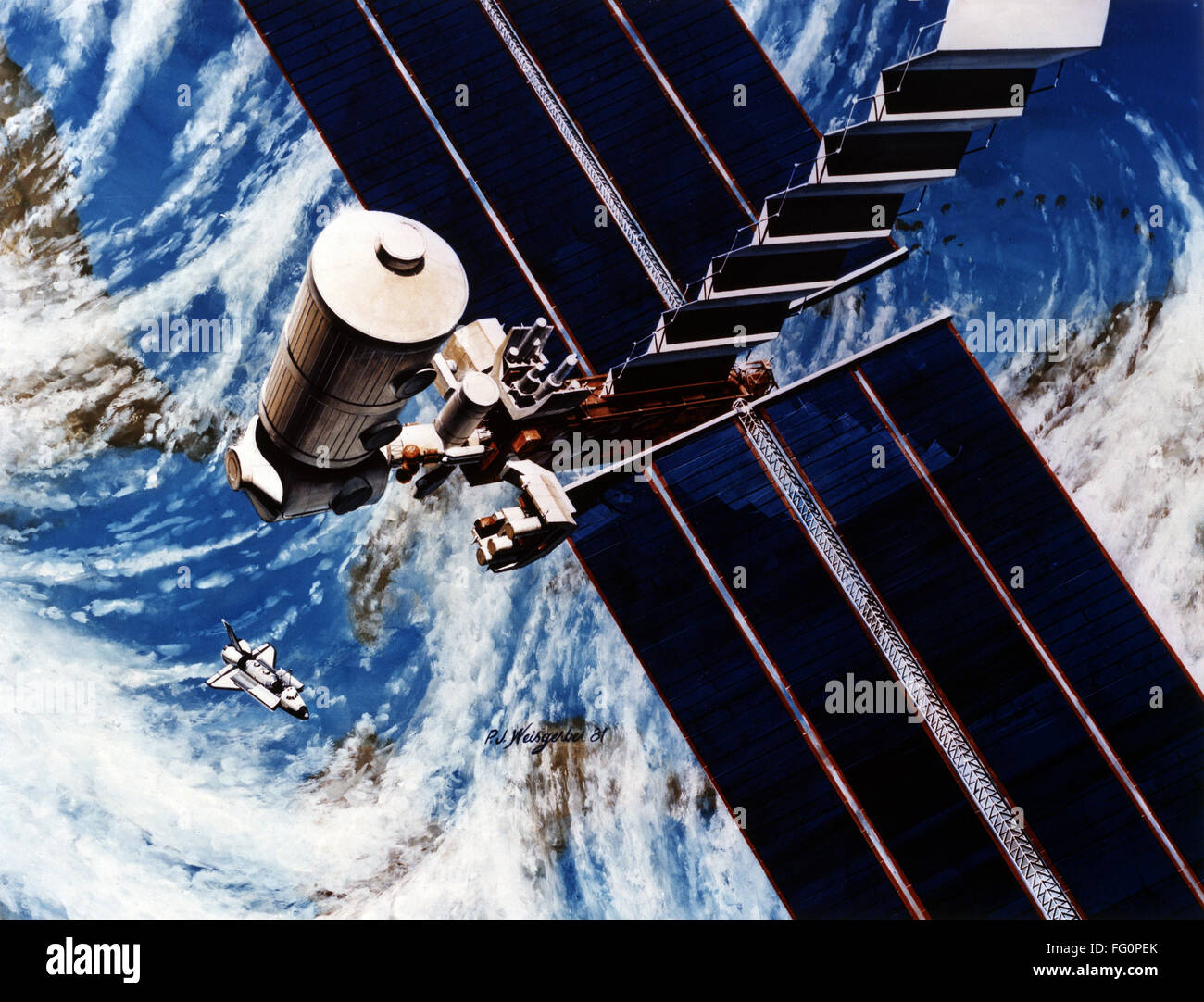 SPACE: SPACE STATION, 1982. /n'Space platform' concept for a space ...